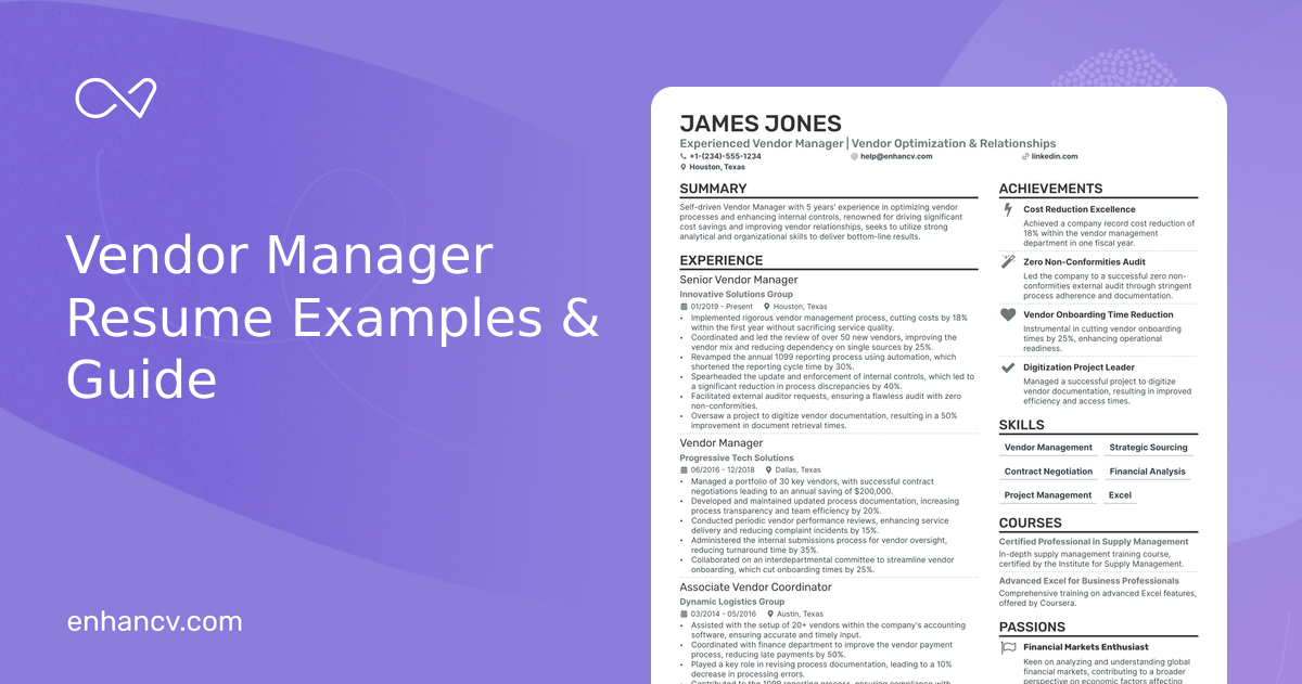 10 Vendor Manager Resume Examples & Guide for 2024