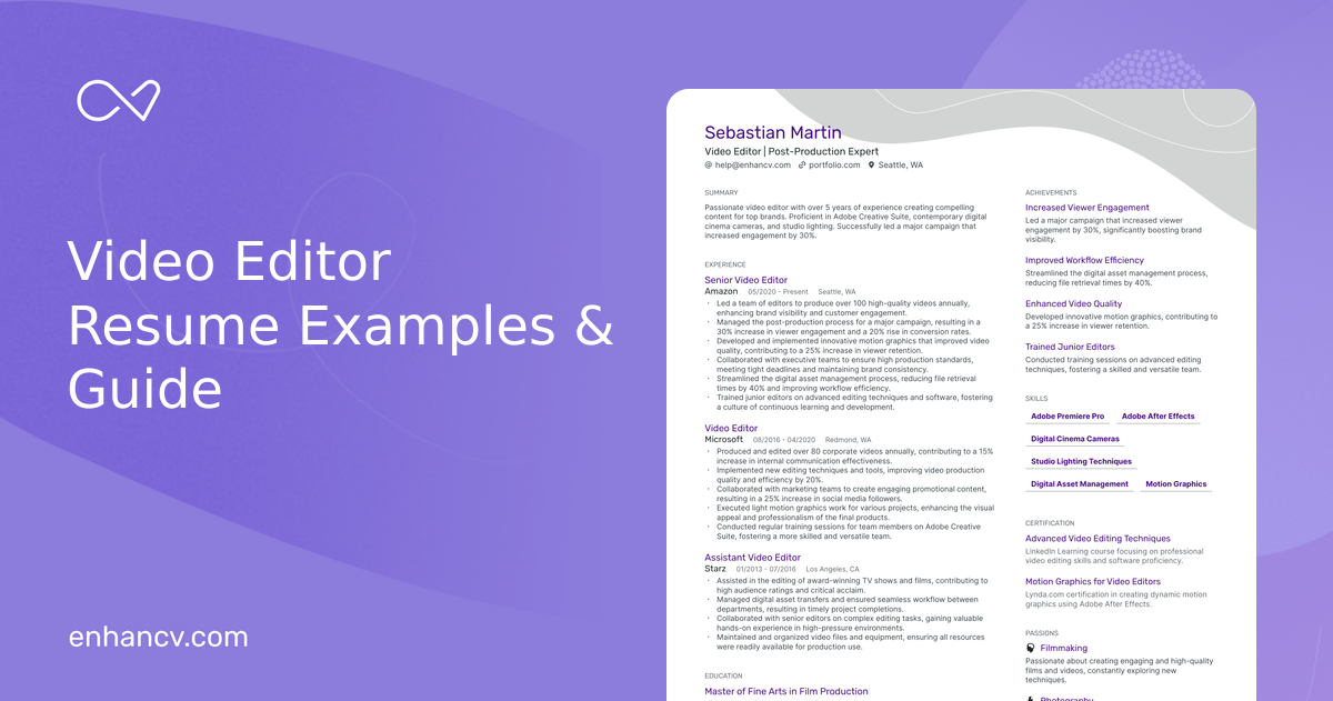 6 Video Editor Resume Examples & Guide for 2024