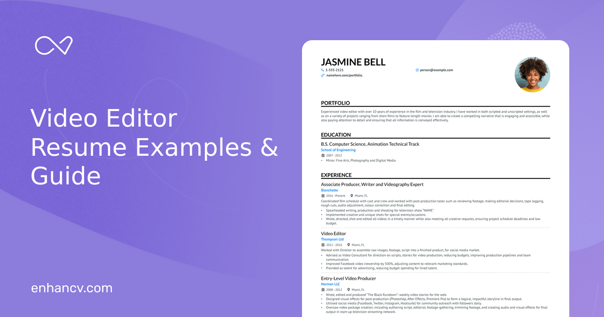 6 Video Editor Resume Examples & Guide for 2024