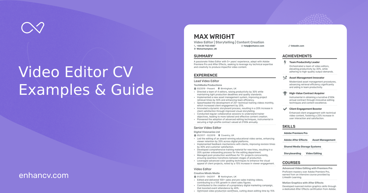 Video Editor CV Examples & Guide for 2025