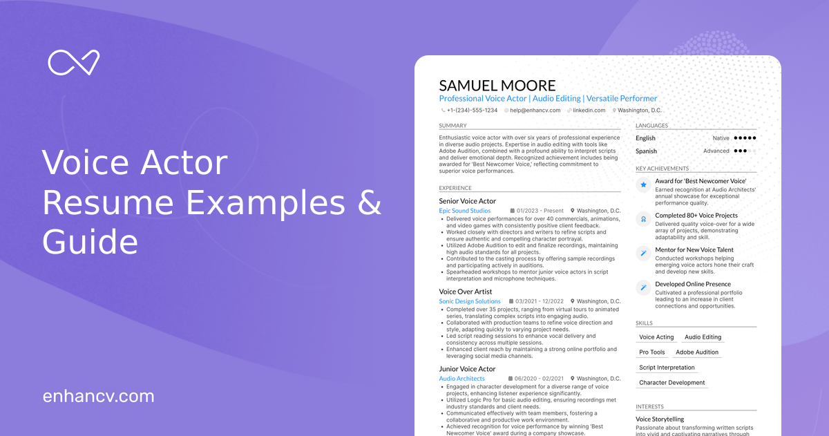 10 Voice Actor Resume Examples & Guide for 2025