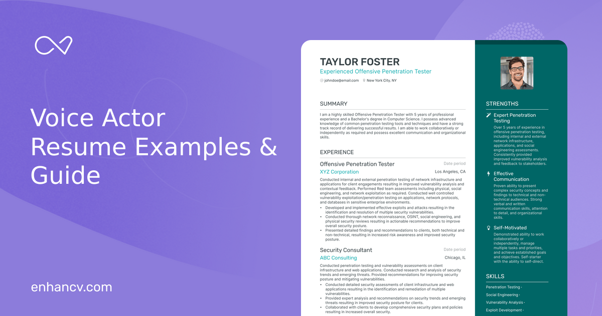 5 Voice Actor Resume Examples & Guide for 2024