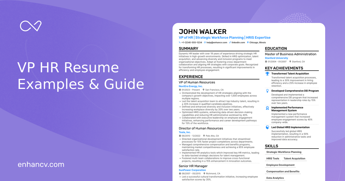 10 VP HR Resume Examples & Guide for 2026