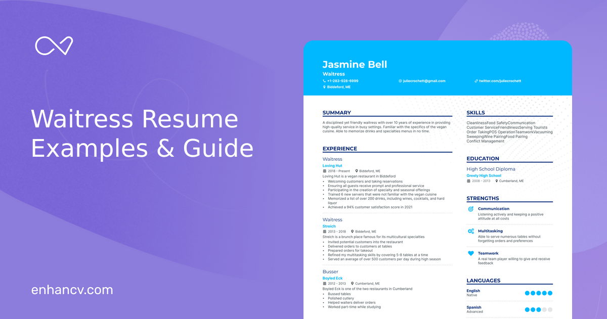 10 Waitress Resume Examples & Guide for 2024