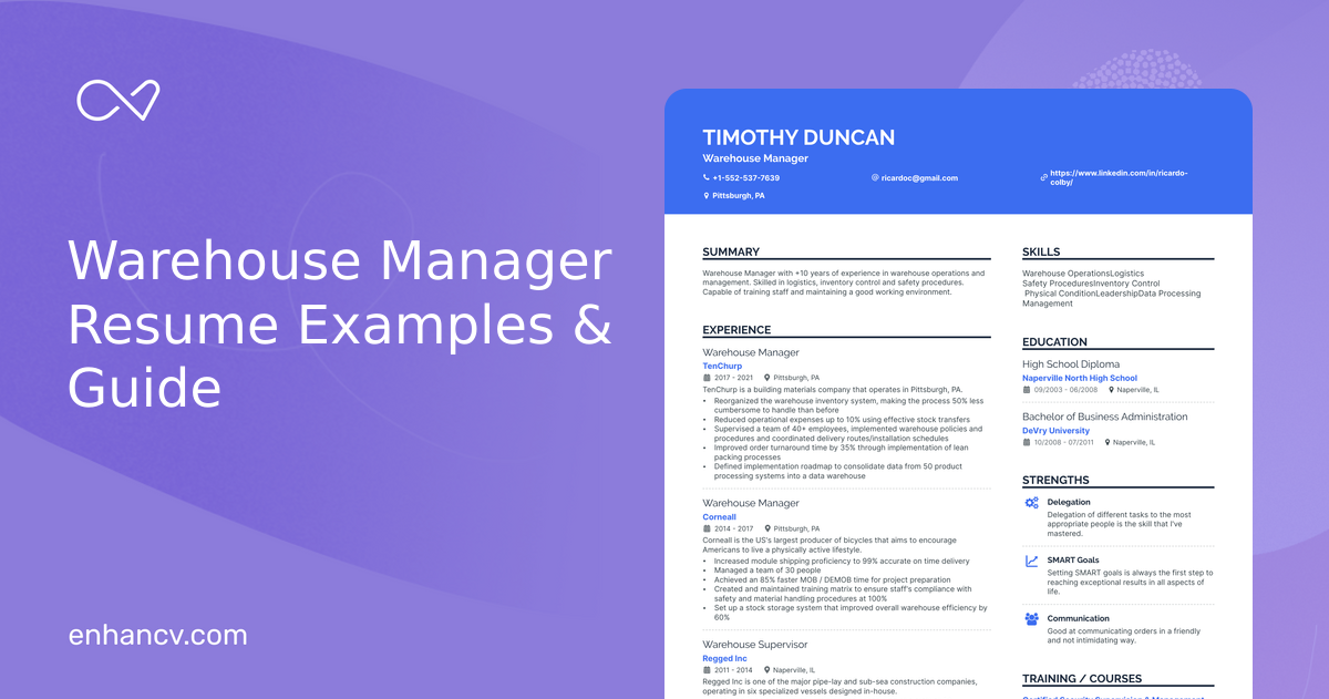 5 Warehouse Manager Resume Examples & Guide for 2024