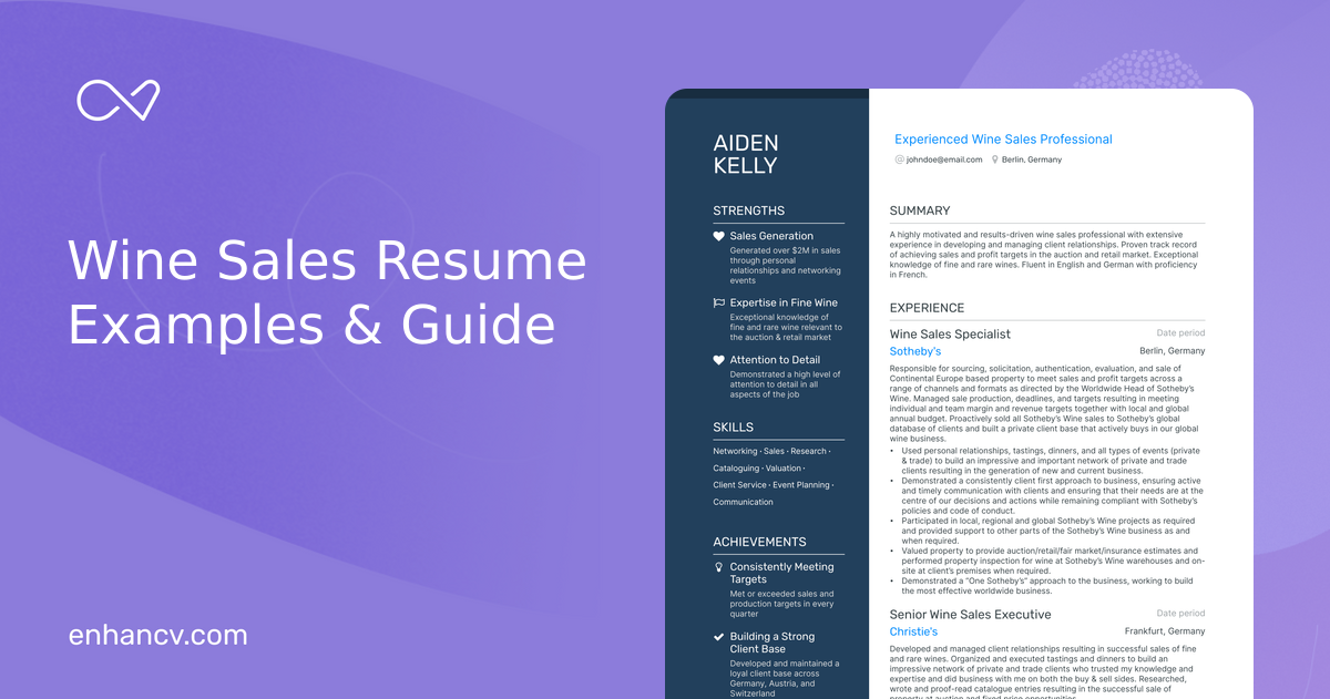 5 Wine Sales Resume Examples & Guide for 2024