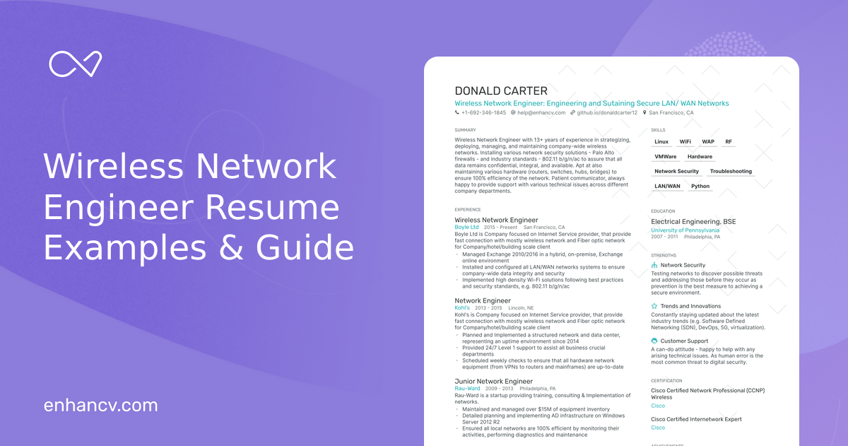5 Wireless Network Engineer Resume Examples & Guide for 2024
