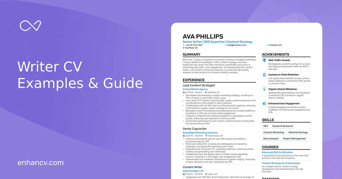 Writer CV Examples & Guide for 2026