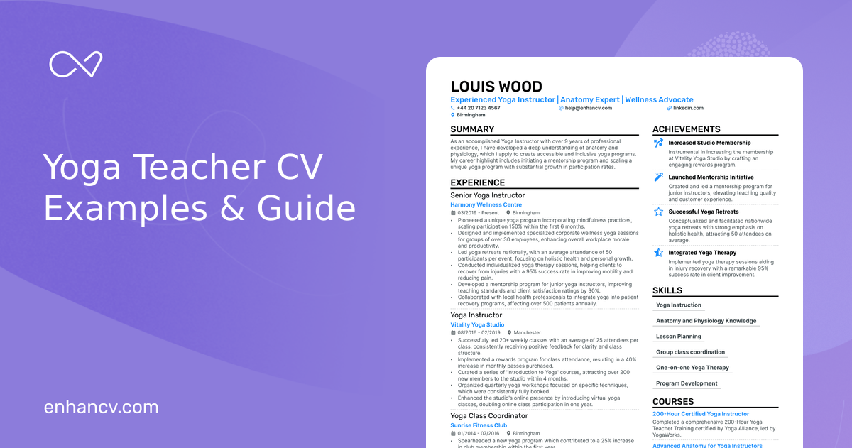 Yoga Teacher CV Examples & Guide for 2026